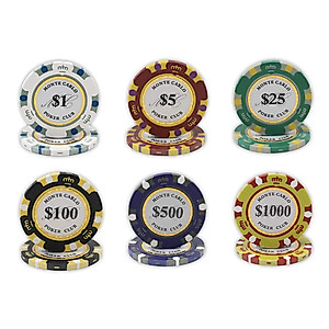 DA VINCI Monte Carlo Poker Club Set of 500 14 Gram 3 Tone Chips with Upgraded Aluminum Case, 2 Decks of Plastic Playing Cards, 2 Cut Cards, Dealer and Blind Buttons