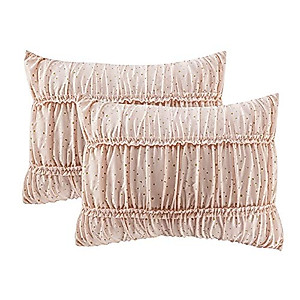 Mytex Celestial Princess Pretty 5-Piece Comforter set with gold metallic foil, Smocked texture, Girls, Teen bedding, Stars and Moons, Two Twinkling Decorative Pillows, Shabby Chic, Blush Pink, Full