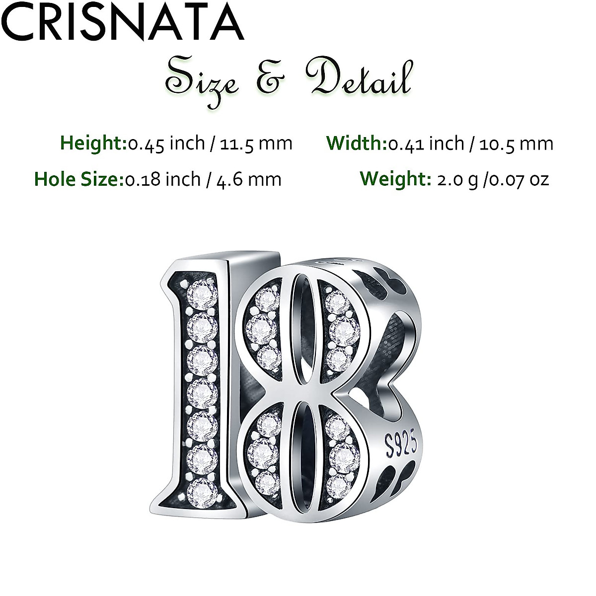 18 Birthday Charms fits Pandora Charm Bracelet, 925 Sterling Silver 18th Anniversary Beads with CZ Birthstones, Number 18 Year Old of Love Gifts for Sister/Girl/Boy