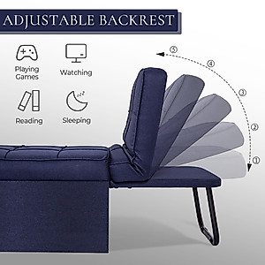 Seogwisam Convertible Sofa Bed,4 in 1 Multi Function Ottoman Bed,Assembly-Free Chair Bed Sleeper with Adjustable Backrest and Pillow-Navy Blue 28" W