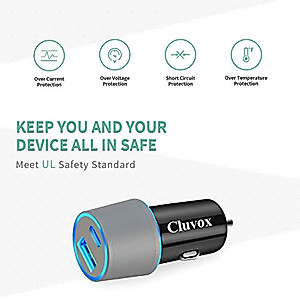 Dual USB Car Charger Adapter, Cluvox 20W Fast Charge Car Charger Compatible for iPhone 14/13/12/11 Pro/MAX/XS/XR/8/SE 2020/iPad 8th/Pro/Air 4/Mini, Google Pixel 5/4 XL, Samsung Cigarette USB Charger