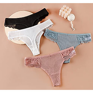 Justgoo Womens Sexy Thongs Lace Panties Underwear Cotton Low Rise Underpants Pack of 5