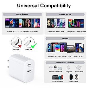 USB C Wall Charger, LCGENS 3-Pack 20W Type C Fast Charger Block Plug Adapter Dual Port PD 3.0 Charging Brick Cube for iPhone 11/12/13/14/15/Pro Max, XS/XR/X, iPad Pro, AirPods Pro, Samsung Galaxy