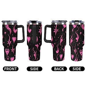 Y2K Flames Hearts Stars 40oz Water Bottle Double Wall Insulated Tumbler with Handle Leakproof Travel Mug Black-style