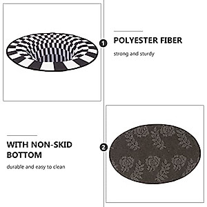 BESPORTBLE Floor Rug Circle Rugs Carpet 2ft Small Oval Floor Mat Sunken Visual Effect Black- White Carpet Pet Lying Mat Porch Insole Home Decor 60x39CM