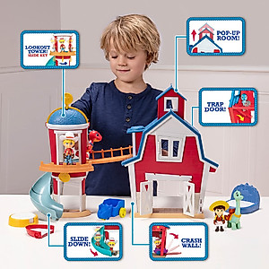 Dino Ranch Clubhouse,Large 12-Inch Playset with Lights & Sound,Features Silo with Slide,Bridge,Extendable Room,2 Dino Ranchers,2 Dinos - Toys for Kids - Amazon Exclusive