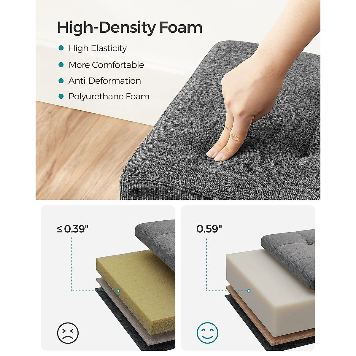 SONGMICS Storage Ottoman, Folding Storage Bench, Ottoman with Storage, Storage Ottoman Bench, for Living Room, Bedroom, 15 x 43.3 x 15.7 Inches, Dark Gray ULSF018G01