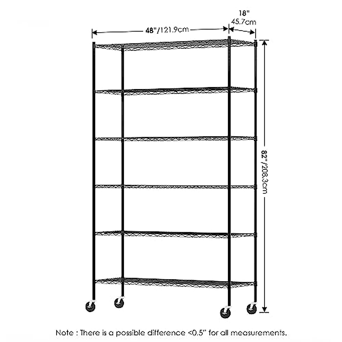 Furinno Wayar Metal Storage Shelf Rack, 6 Tiers, 48-Inch Taller, Black