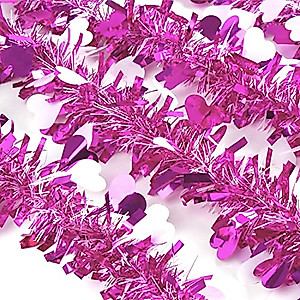 KIMOBER 33 Ft Valentine's Day Tinsel Garland,Roes Red White Heart Metallic Hanging Garland for Party Decoration Supply