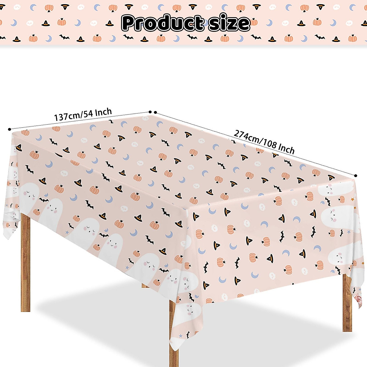 Mocsicka 3Pcs Boo Halloween Tablecloth Halloween Pink Ghost Party Decorations Halloween Birthday Plastic Table Cover for Girl Boo Baby Shower Birthday Rectangular Disposable Party Supplies 108x54 Inch