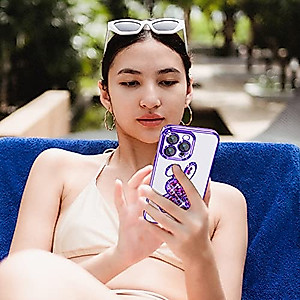 niufoey iPhone 14 Pro Max Case Liquid Quicksand, Cute Plating Rabbit Bling Glitter Liquid Floatng Bling Quicksand Case with Camera Protection,Soft TPU Bumper Protection Cover-Purple