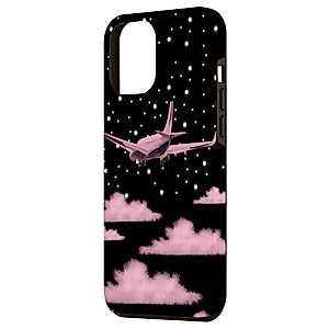 iPhone 12 Pro Max Pink Plane On A Night Sky Profession Aviation Pilot Gift Case