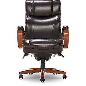 La-Z-Boy Trafford Big and Tall Executive Office Chair with AIR Technology, High Back Ergonomic Lumbar Support, Bonded Leather, Brown