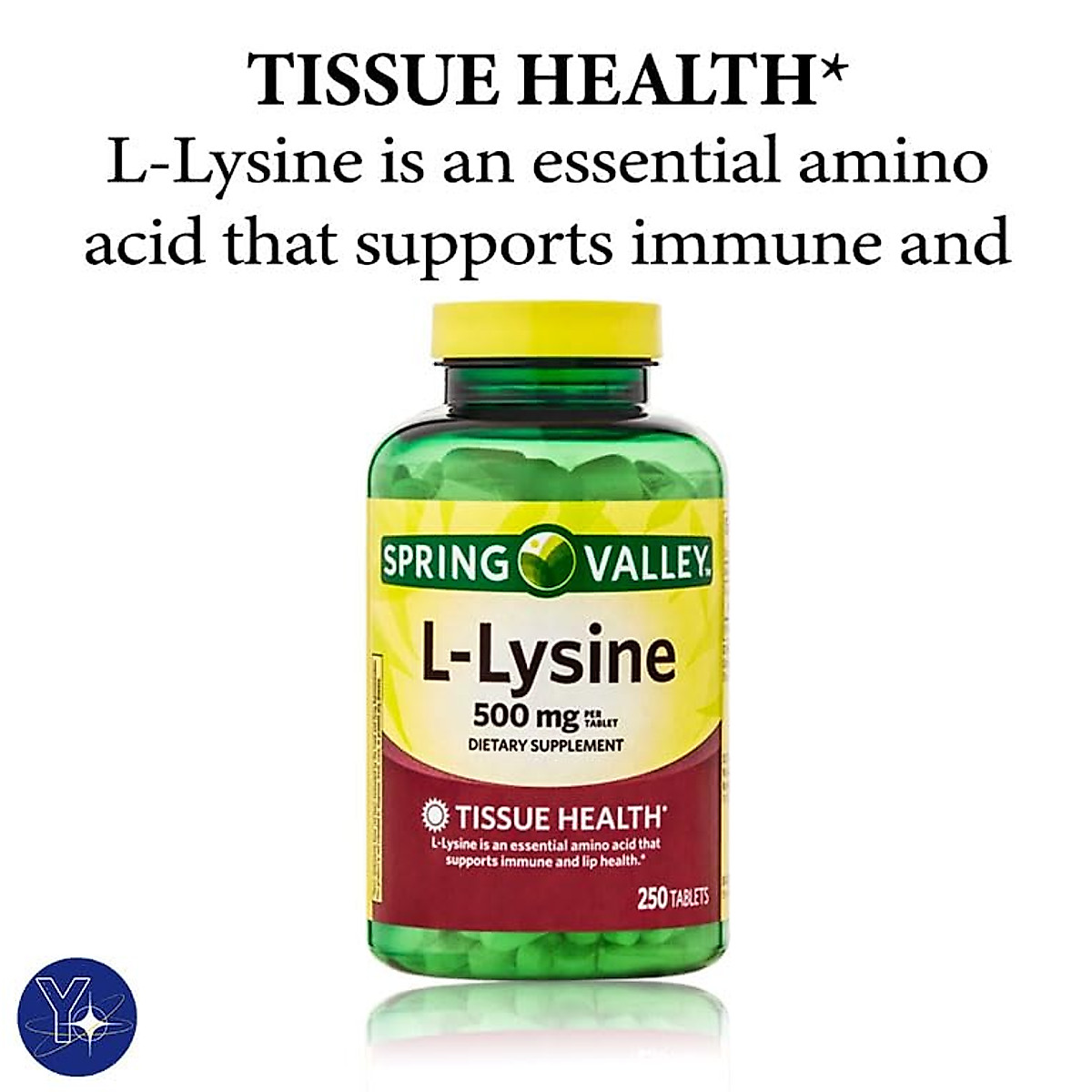 Spring Valley L-Lysine Dietary Supplement, 500 mg, 250 Count and Bookmark Gift of YOLOMOLO