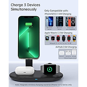 Magnetic Wireless Charging Stand with 20W PD Adapter, TERYTH 3 in 1 Wireless Charging Station Dock for iPhone 14, 13, 12, Pro, Pro Max, Mini, Apple Watch 7/SE/6/5/4/3/2, AirPods Pro/3 (Black)
