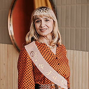 65th Birthday Decorations for Women，Rose Gold 65 Birthday Crown Tiara ，Cake Topper, Birthday Sash with Peal Pin and Birthday Candles Kit,65th Birthday Gifts for Women