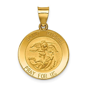 Sonia Jewels 14k Yellow Gold Catholic Patron Saint Michael Medal Brushed Matte Finish Pendant Charm - 21mm x 18mm