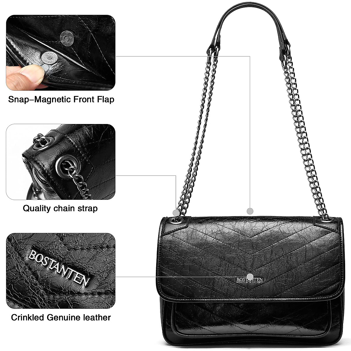 BOSTANTEN Shoulder Bags for Women Genuine Leather Designer Purses Handbags Small Top Handle Satchel Bags