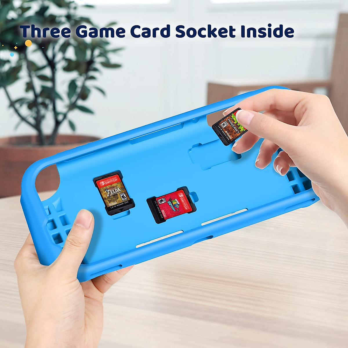 Fintie Case for Nintendo Switch Lite 2019 w/3 Game Card Slots - Soft Silicone [Shock Proof] [Anti-Slip] Protective Cover w/Ergonomic Grip Comfortable Grip Case for Switch Lite Console, Blue