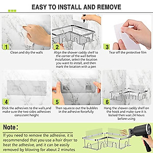 JOFUNBEAU Corner Shower Shelf for Inside Shower,3-Pack Adhesive Shower Organizer with Soap Holder&2 Hooks&Hairdryer Shelf,Rustproof Shower Caddy Shelves Rack for Bathroom Kitchen Storage(Chrome)