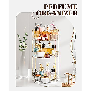 Devokimi Bathroom Organizer Countertop, Rotating Makeup Organizer for Vanity, 3 Tier Under Sink Organizer, Vanity Tray Shelf for Cosmetic, Skin Care, Perfume (Clear)