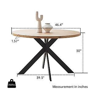 Zerifevni 46.4" Round Dining Table Set, Mid Century Modern Round Dining Table for 4-6 Person, Steel Legs, Leisure Coffee Table for Kitchen Dining Room, Save Space
