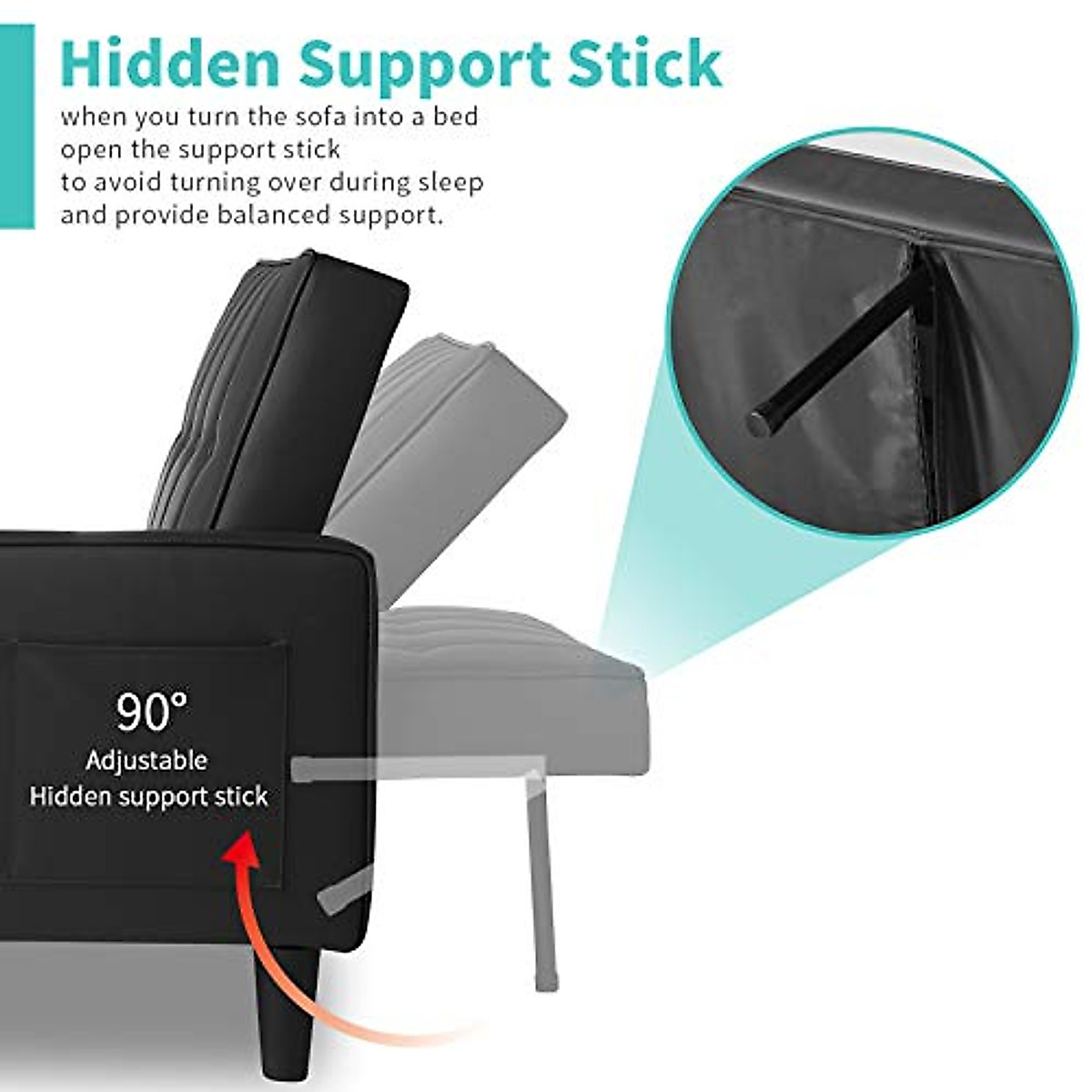 SAMERY Futon Sofa Bed Couch and Sleeper Sofas for Living Room, Faux Leather Convertible Folding Sofa Bed Couch and Loveseat for Small Space with Side Pockets Armrest and Sturdy Legs