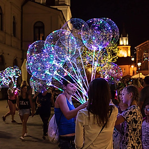 50 Pcs Clear Balloons 20 Inches LED Balloons Light up Balloons Flashing Bobo Balloons Glow Balloons Transparent Balloon with Handles and String Lights for Birthday Christmas Wedding Party Decoration