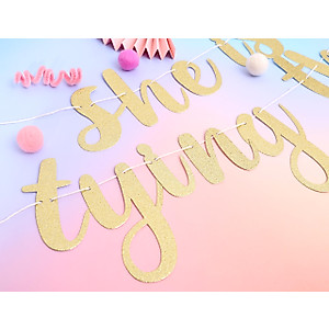 She is Tying The Knot Banner - Bridal Shower Banner Wedding Banner, Engagement Wedding Decorations, Wedding Theme Party Decoration Gold Glitter, Bridal Shower Photo Props