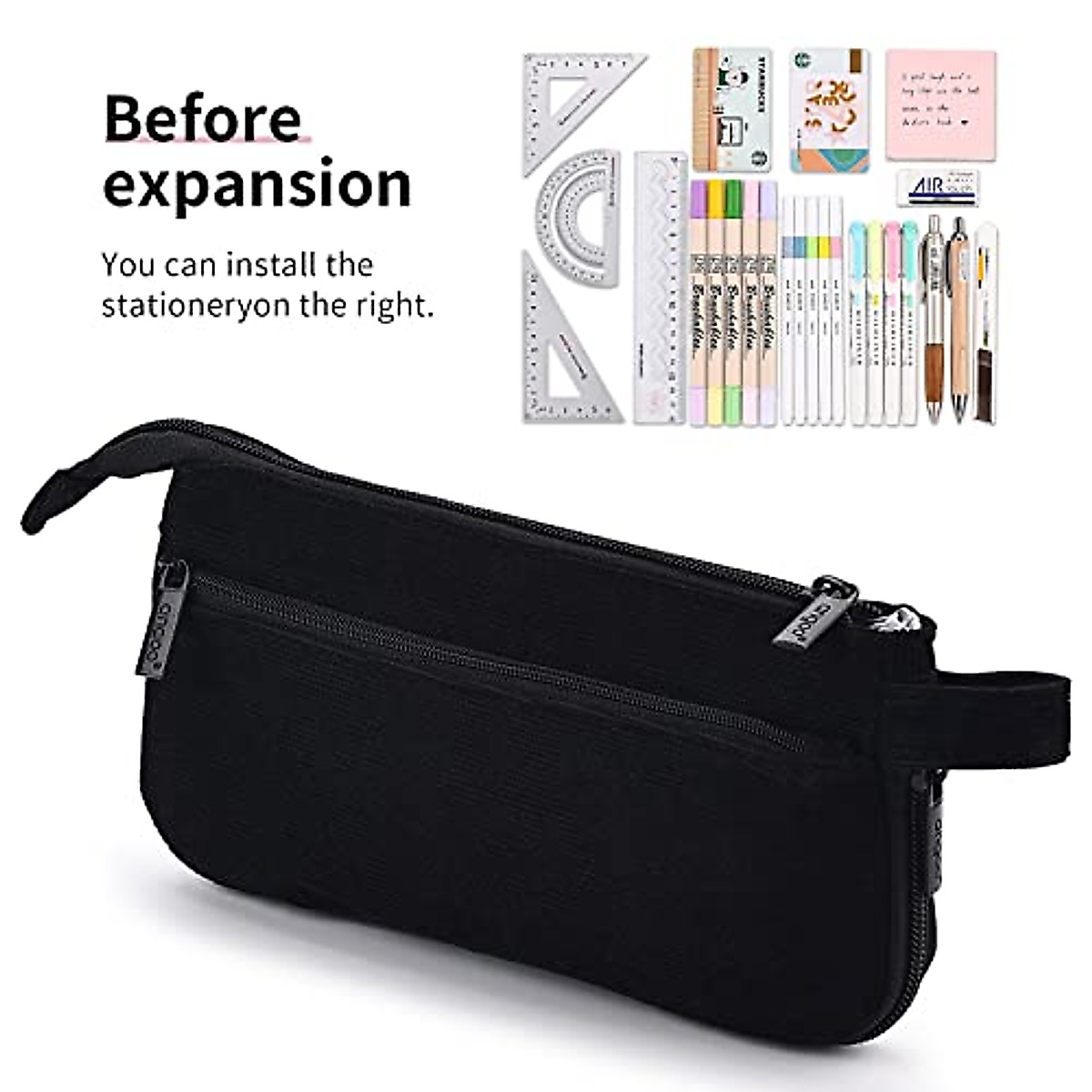 EASTHILL Small Pencil Case Multifunction Pen Bag Pouch Box Organizer Cases School Supplies for Girls Adults-Black