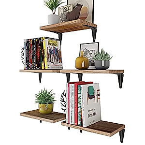 Wallniture Arras 11" Floating Shelves, Bookshelf for Living Room Decor, Bedroom Decor, Office & Kitchen Organization, Bathroom Organizer, Burnt Finish Set of 5