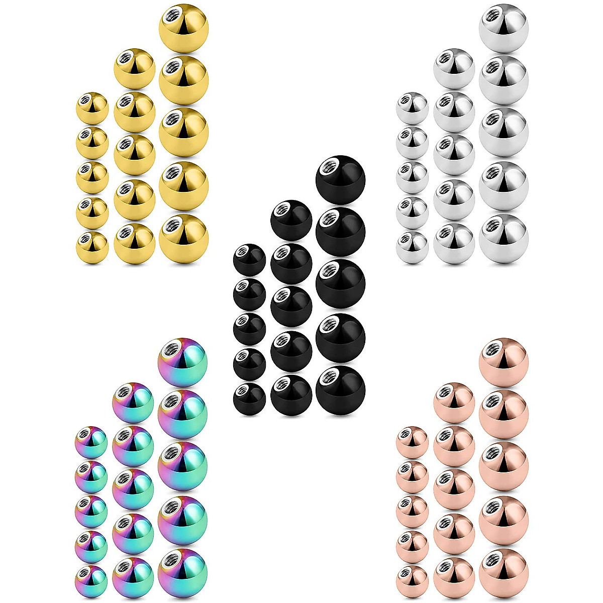 Prjndjw 14G Replacement Piercing Ball Nipple Rings Belly Button Rings Tongue Rings Eyebrow Rings Body Piercing Barbells 316L Stainless Steel Replacement Balls 3MM 5MM 6MM Set 75 Pcs Mixed Color