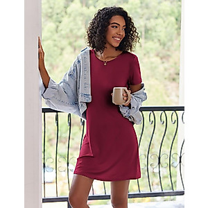 Ekouaer 2 Pack Nightgowns for Women Sleapwear Short Sleeve Night Shirts Soft Sleep Dress Classic NightDress (Blue Boho+Maroon, Small)