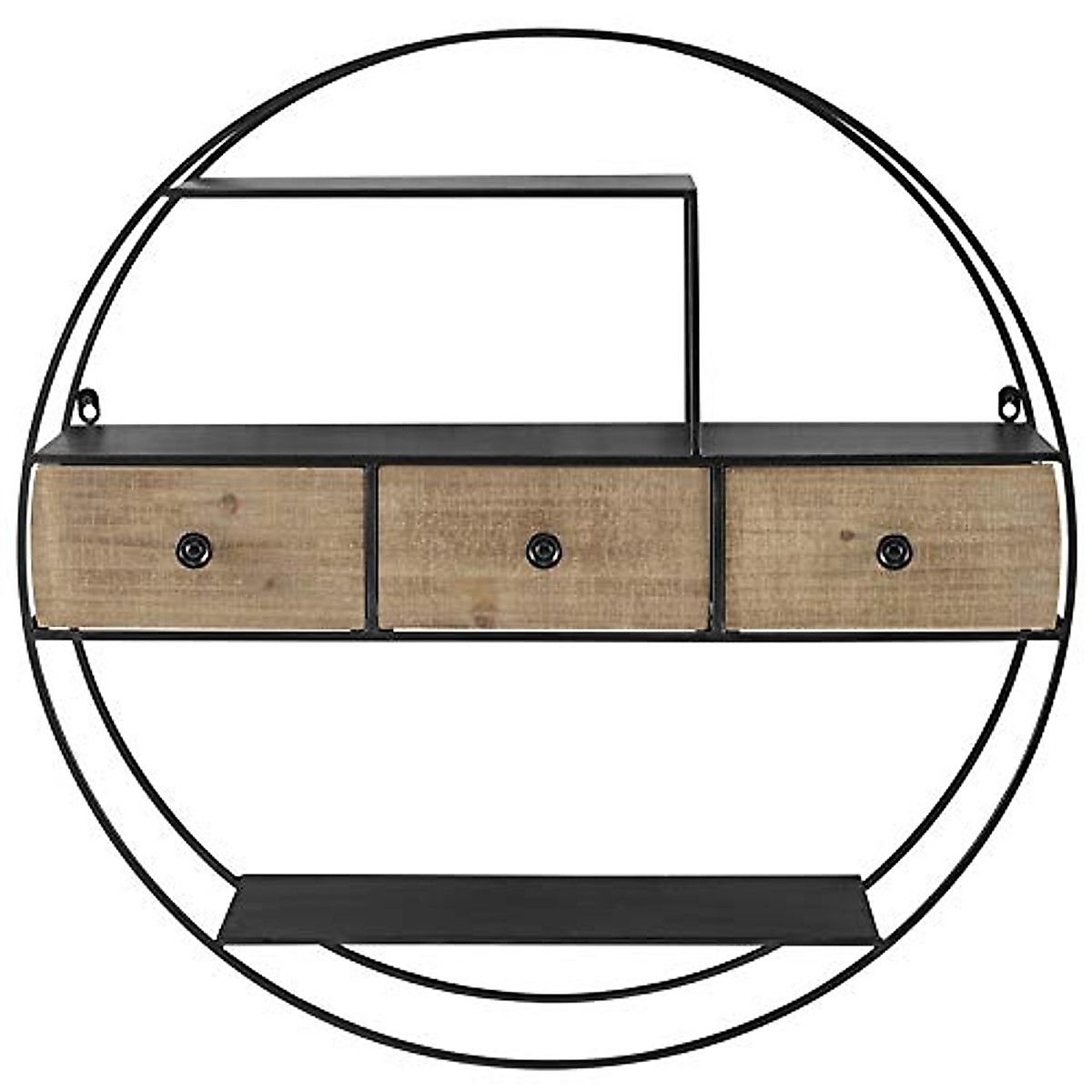 Riverbay Furniture Round Metal and Wood Wall Shelf in Black and Brown
