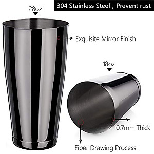 Stainless Steel Boston Shaker - 2-piece 18oz & 28oz Professional Bartender Cocktail Shaker Bartender Shaker Kit - CTSK0013 (Black)