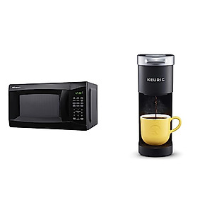 Emerson 0.7 CU. FT. 700 Watt, Touch Control, Black Microwave Oven, MW7302B & Keurig K-Mini Single Serve Coffee Maker, Black