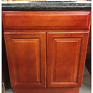 Traditional Cherry 30 Inches Vanity Bathroom Elegant Shaker Door Cabinet Drawer Single Sink Base Bath Wall Faucet Vessel Vanities Kitchen Wood Hardwood 30" W x 31.5" H x 21" D of Set