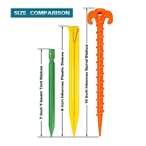 Hikemax Spiral Plastic Tent Stakes 15 Pack - 10 Inch Heavy Duty Beach Tent Pegs Canopy Stakes - Essential Gear for Camping, Backpacking, Gardening and More