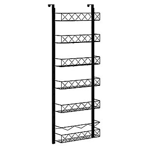 PilavAloo 6-Tier Over the Door Pantry Organizer with Hooks, Adjustable Hanging Door Spice Rack, Hanging Door Shelf for Canned Goods Storage or Bedroom Bathroom Beauty Supplies Organizing