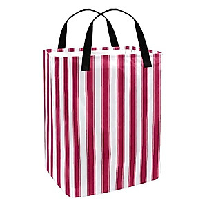 Pink Vertical Stripes Print Collapsible Laundry Hamper, 60L Waterproof Laundry Baskets Washing Bin Clothes Toys Storage for Dorm Bathroom Bedroom