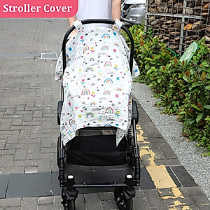 Muslin Baby Car Seat Canopy, Infant Carseat Cover, Lightweight Breathable Soft for Babies Girls Shower Gift (Rainbow)