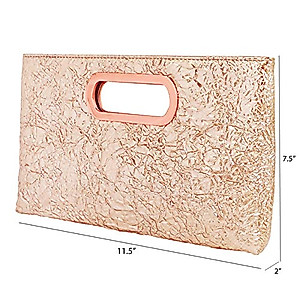 Crushed Metallic Top Handle Clutch, Rose Gold