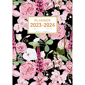 Planner 2023-2024: A4 Weekly and Monthly Organizer from May 2023 to April 2024 | Exotic Botanical Flower Design Black