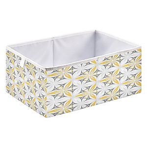 Kigai Flowers Gray Yellow Fabric Storage Bin 11" x 11" x 11" Cube Baskets Collapsible Store Basket Bins for Home Closet Bedroom Drawers Organizers