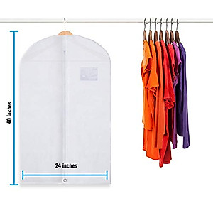 Plixio 40" Clear White Hanging Garment Bags for Closet Storage - Clothing, Coat, Dance Costumes, Suit Bags for Travel and Clothes Storage - Men Suit Cover, Clear Garment Bag, Dress Bag - (5 Pack)