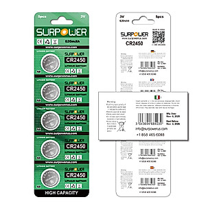 SURPOWER CR2450 3V Lithium Battery DL2450-10 Pack【5-Year Warranty】