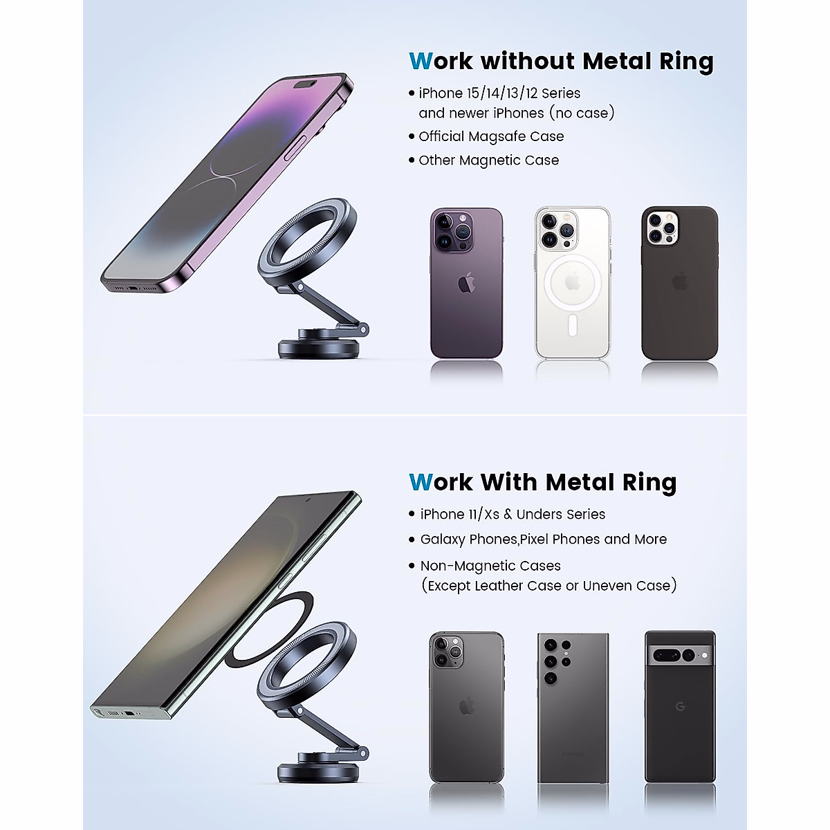 APPS2Car Fits MagSafe Car Mount, Foldable Metal Magnetic Car Phone Mount, Stick On Cell Phone Holder for Car Dash Dashboard MagSafe Accessories for iPhone 15 14 13 12 Pro Max Plus Mini MagSafe Case