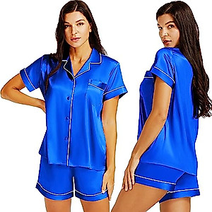 Lonxu Womens Satin Pajamas Set Royal Blue L…