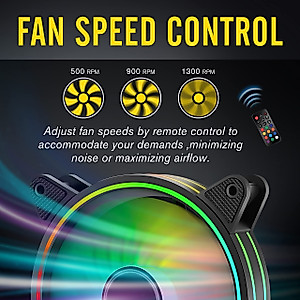 EZDIY-FAB Moonlight 120mm RGB Case Fan with Fan Hub X and Remote,Motherboard Aura SYNC,Speed Control,ARGB Fan for PC Case Desktop-6 Pack