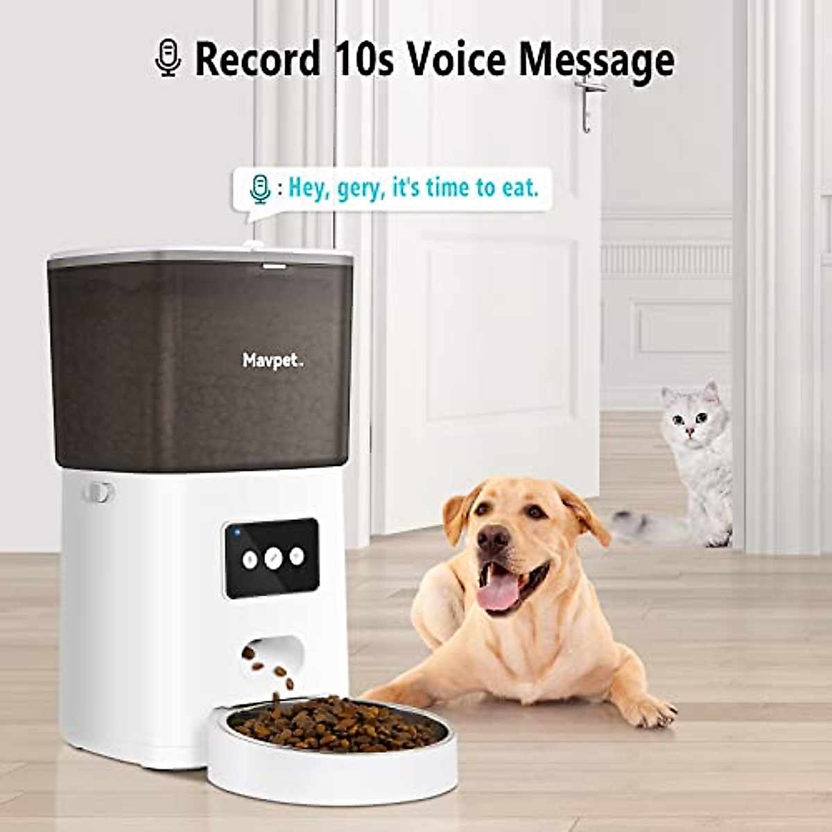 Mavpet 6L Automatic Cat Feeder, 2.4G WiFi Enabled Smart Dry Food Dispenser for Cat and Dog, Detachable Pet Feeder with Stainless Steel Bowl, APP Control, 10s Voice Recording, Up to 15 Meals Per Day